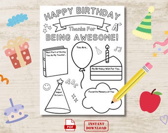 Happy Birthday Teacher, Teacher Appreciation Printable, Teacher ...