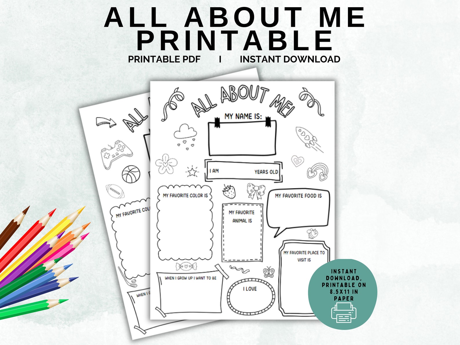 All About Me Printable, Back to School Worksheet Kids, Get to Know Me ...