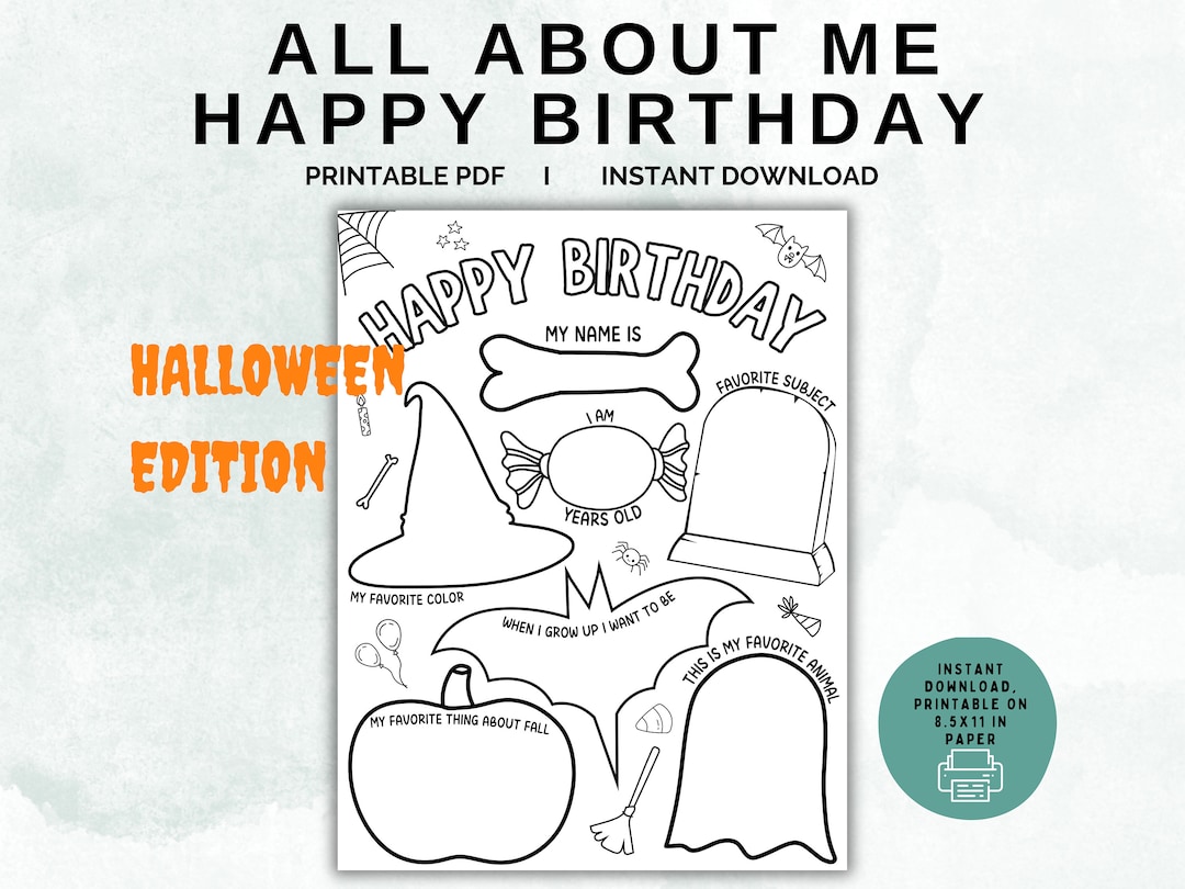 Halloween Birthday All About Me Printable, Classroom Activity (digital ...