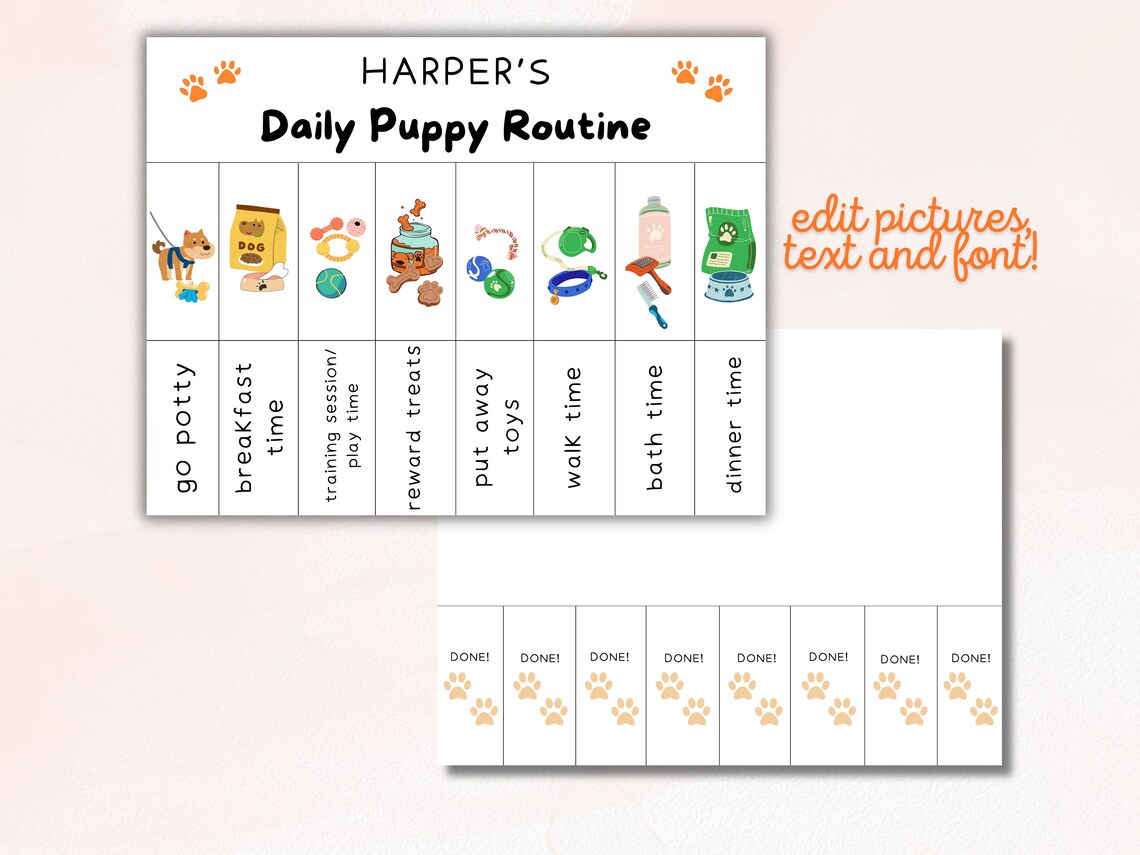 Puppy Training Flip Routine Chart Editable Printable, Morning Evening ...