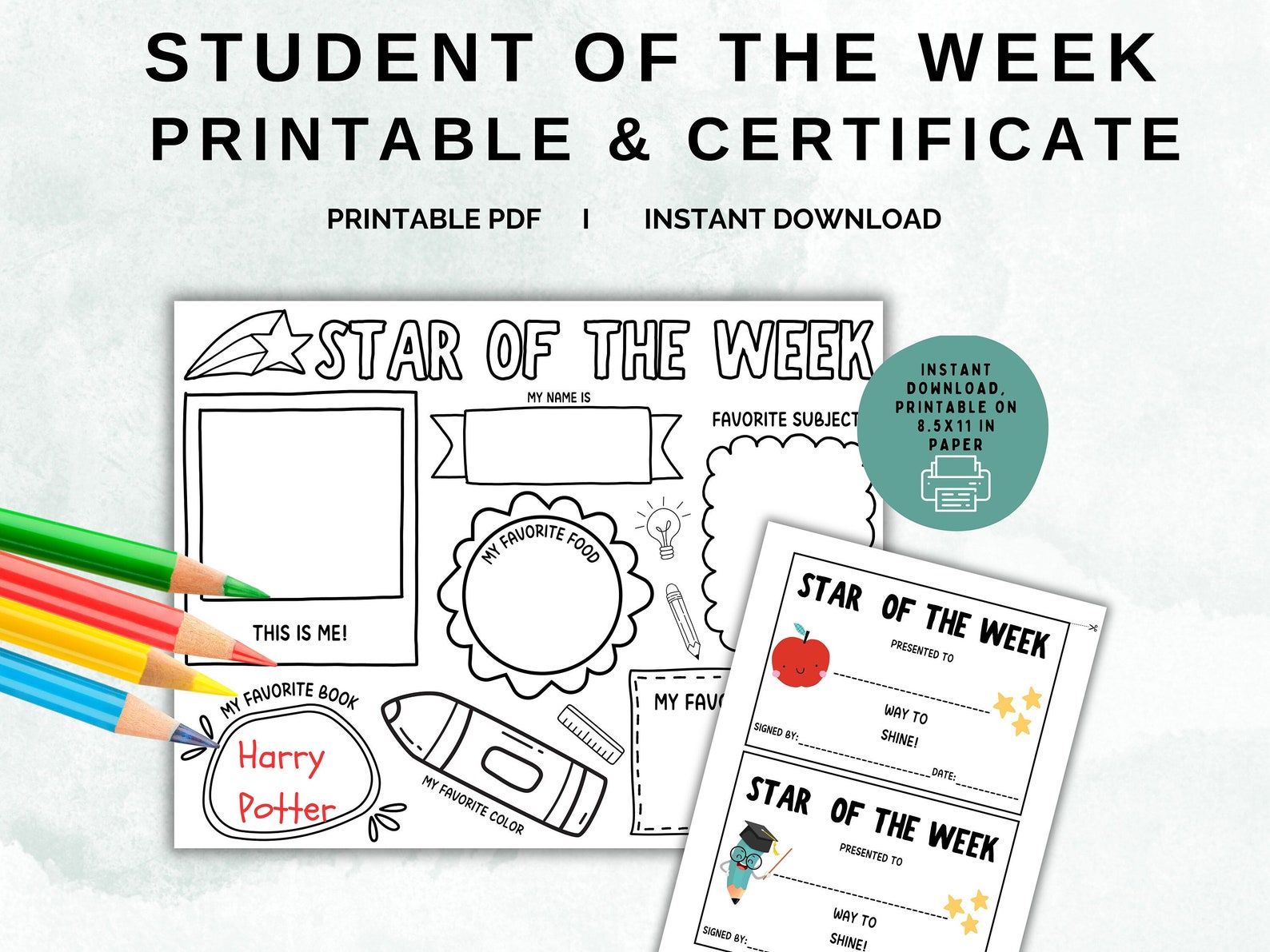 All About Me Printable, Star Student of the Week Template, Worksheet ...
