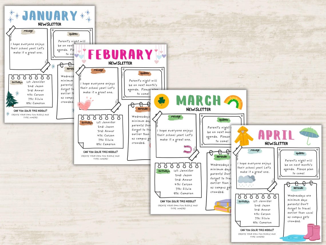 School Newsletter Template Bundle – 12 Editable Templates for Teachers ...