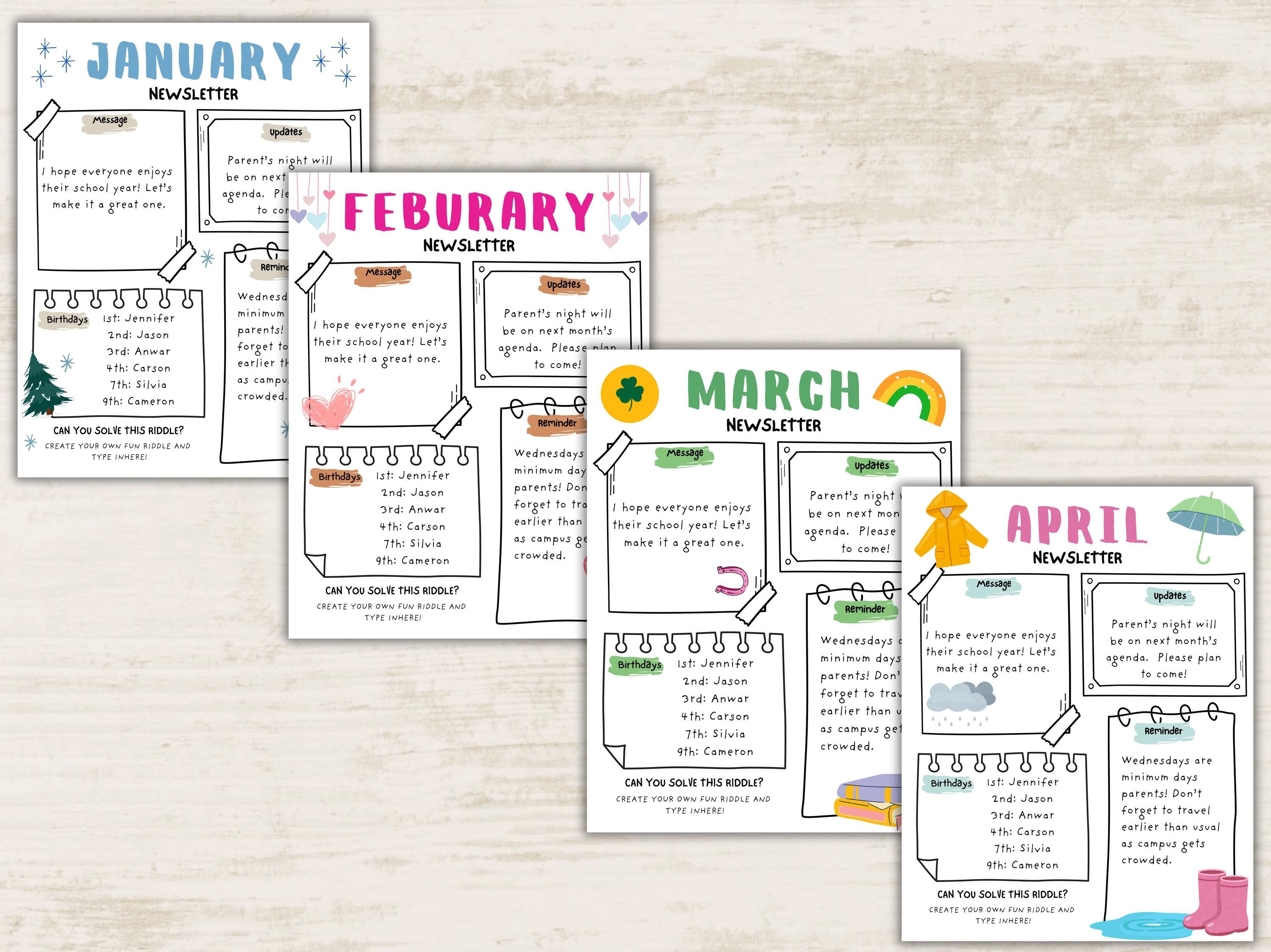 School Newsletter Template Bundle – 12 Editable Templates for Teachers ...