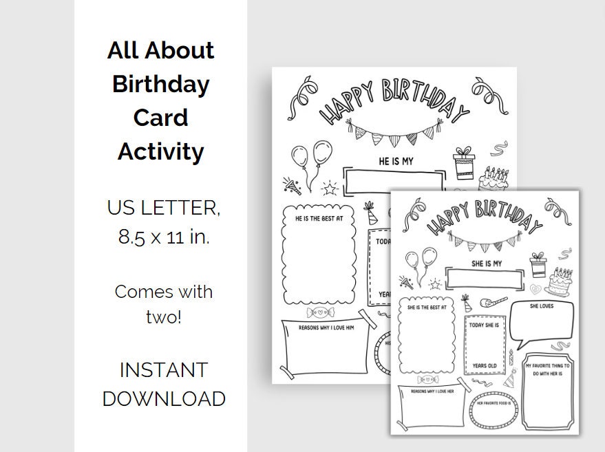 All About Me Happy Birthday Printable, Get to Know Me Coloring Page ...