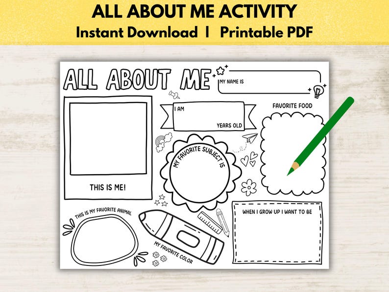 All About Me Printable Activity, Coloring Page (PDF) - Etsy