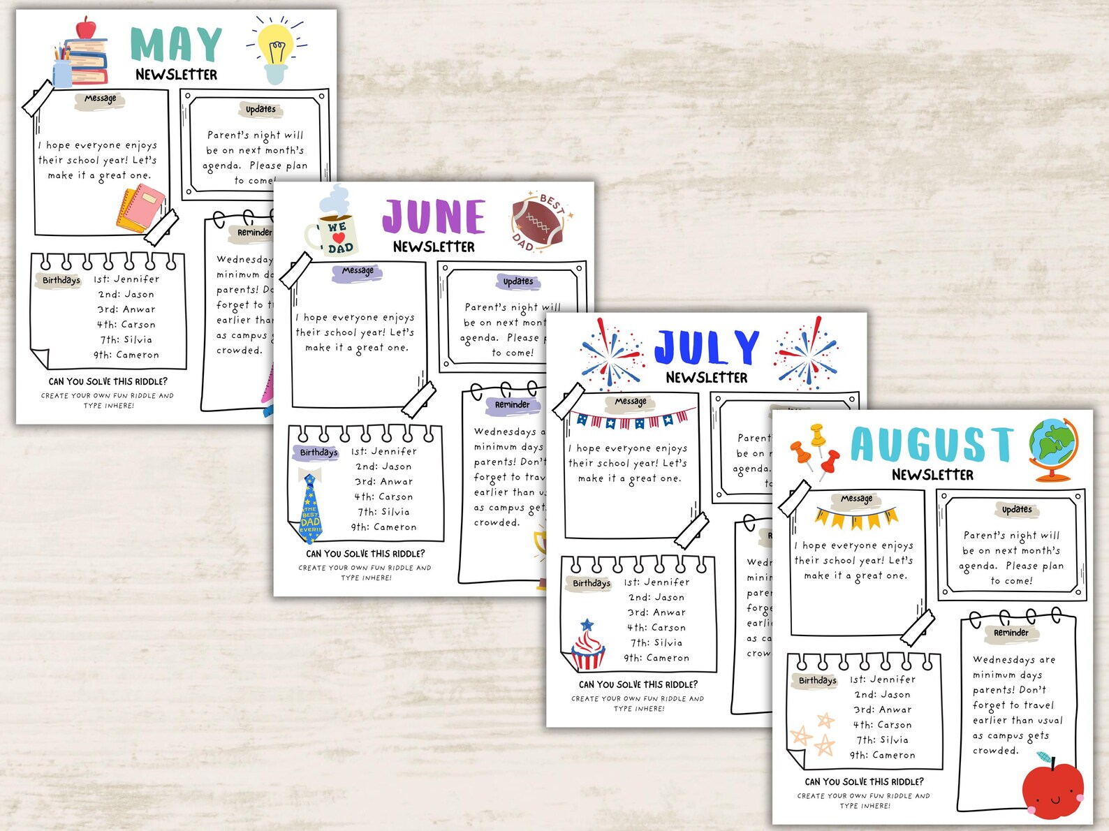 School Newsletter Template Bundle – 12 Editable Templates for Teachers ...
