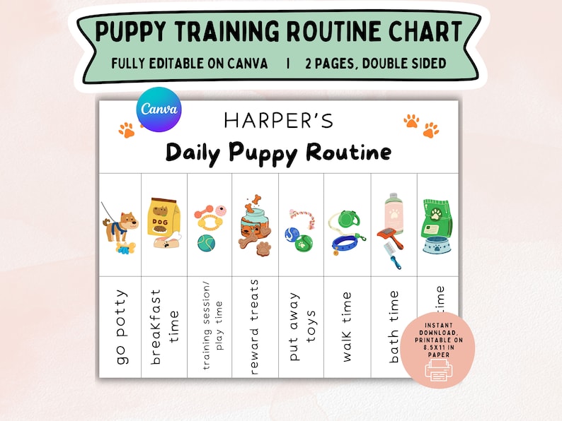 Puppy Training Flip Routine Chart Editable Printable, Morning Evening ...