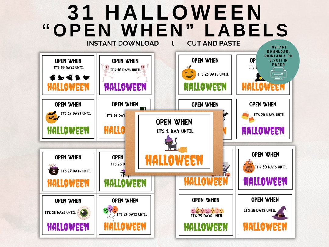 Open When Its Halloween Printable Labels, Halloween Advent Calendar ...