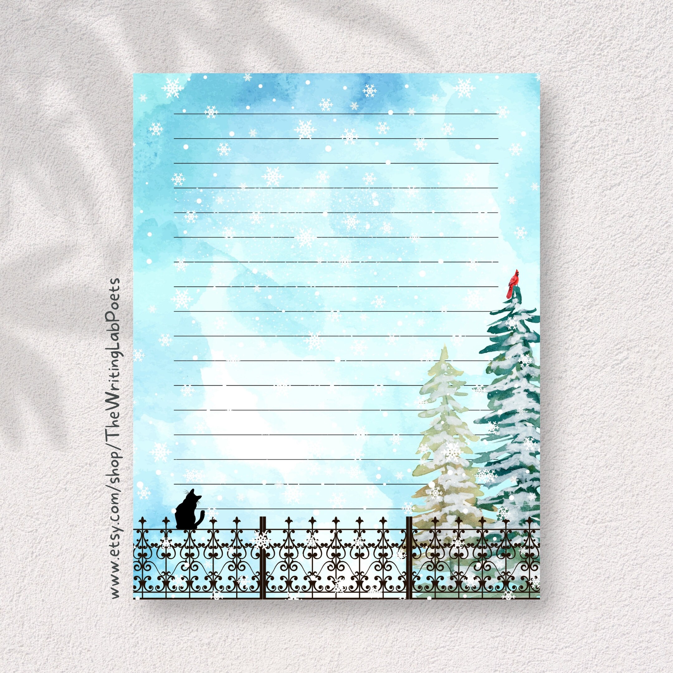 Printable Christmas Stationary - Cat in Winter Scene | Digital Download ...