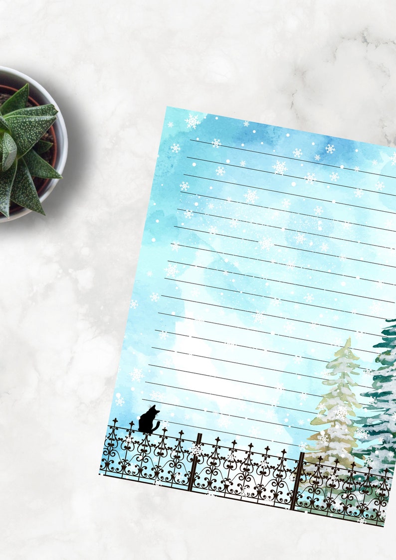 Printable Christmas Stationary - Cat in Winter Scene | Digital Download ...