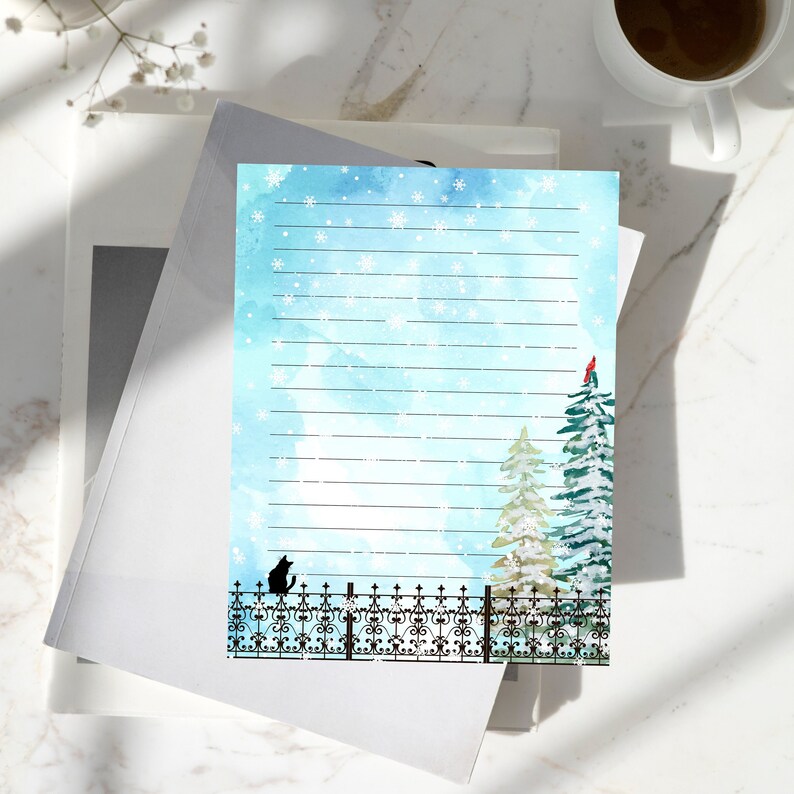Printable Christmas Stationary - Cat in Winter Scene | Digital Download ...
