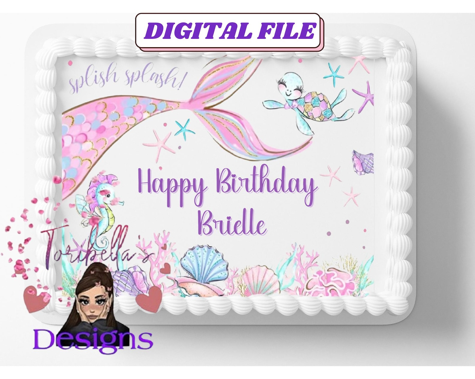 Editable Mermaid Tail Pink Mermaids Birthday, Baby Shower Cake Topper ...