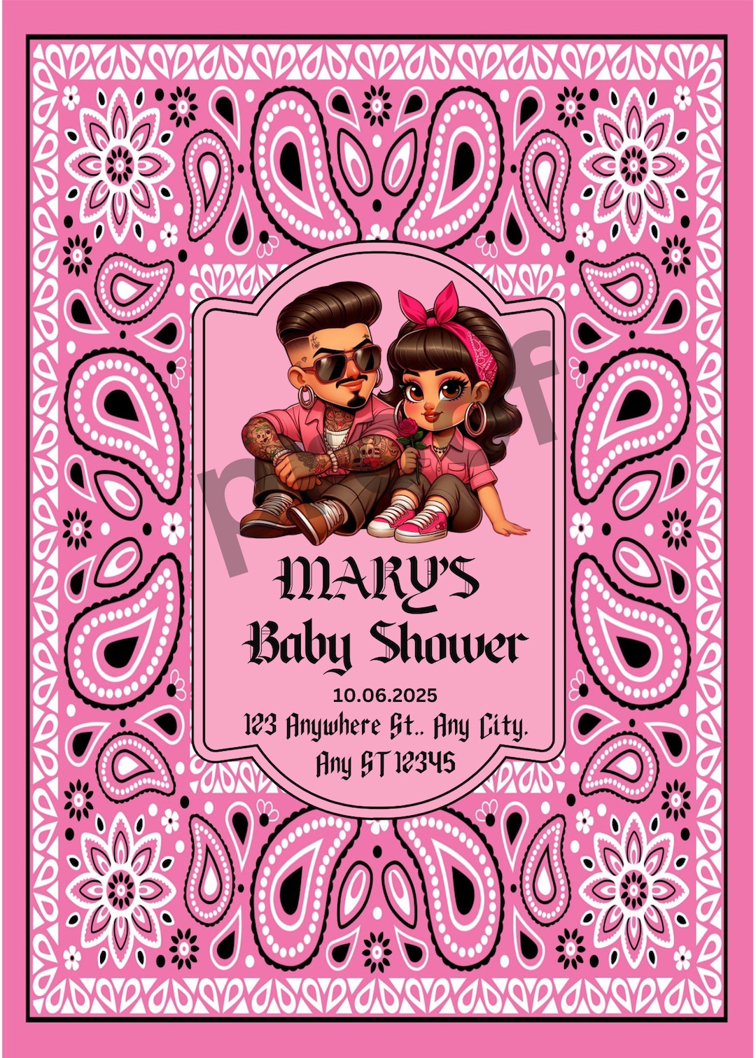 Editable Pink Bandana Homies Digital Birthday Invitation Digital ...