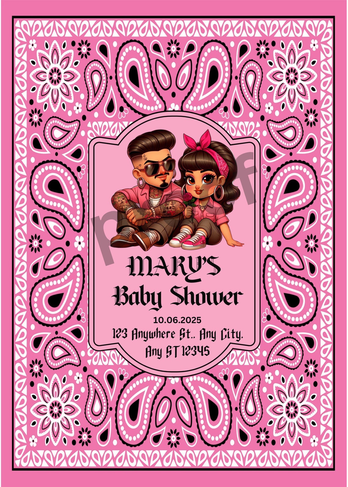 Editable Pink Bandana Homies Digital Birthday Invitation Digital ...