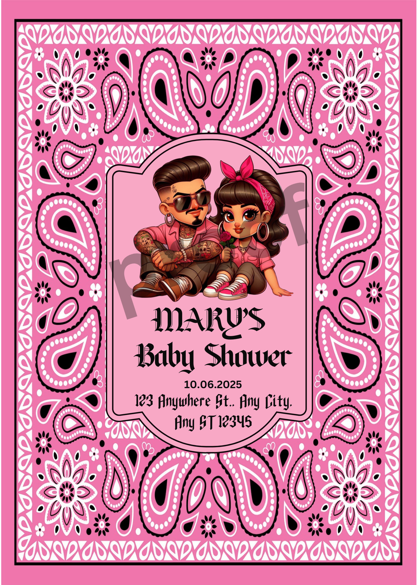 Editable Pink Bandana Homies Digital Birthday Invitation Digital ...
