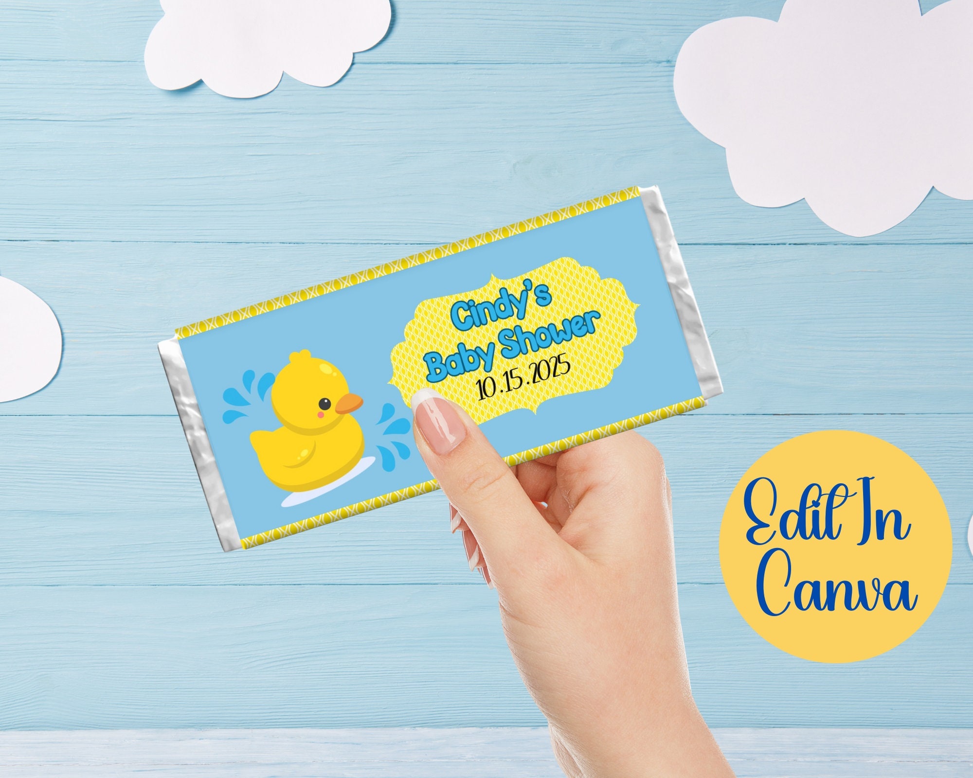 Editable Candy Bar Party Favor Labels Rubber Duckie Duck Ducky Baby ...