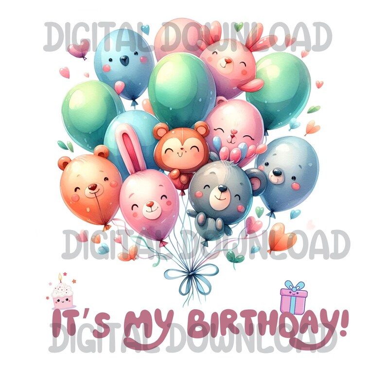Kawaii Animals Birthday Balloons PNG, Invitation Clipart , T Shirt ...