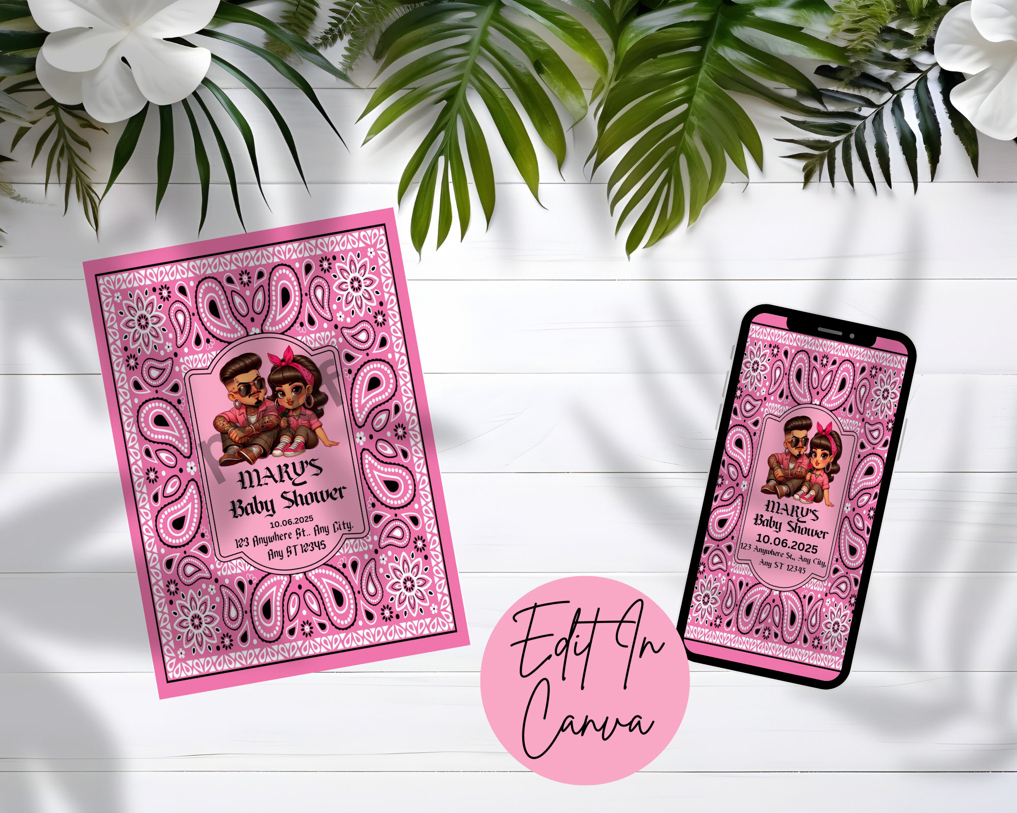 Editable Pink Bandana Homies Digital Birthday Invitation Digital ...