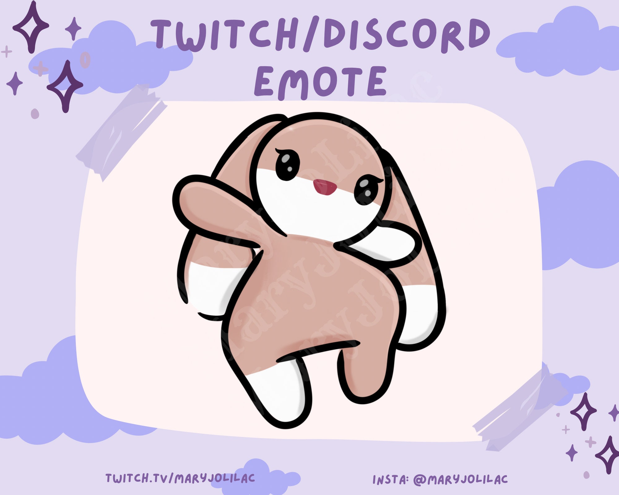Cute Kawaii Chibi Waving Bunny Emote~ Twitch Discord Youtube~ Pink and ...
