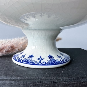 Vintage Delft Blue Hand-painted Pedestal Bowl, Delft Footed Dish ...