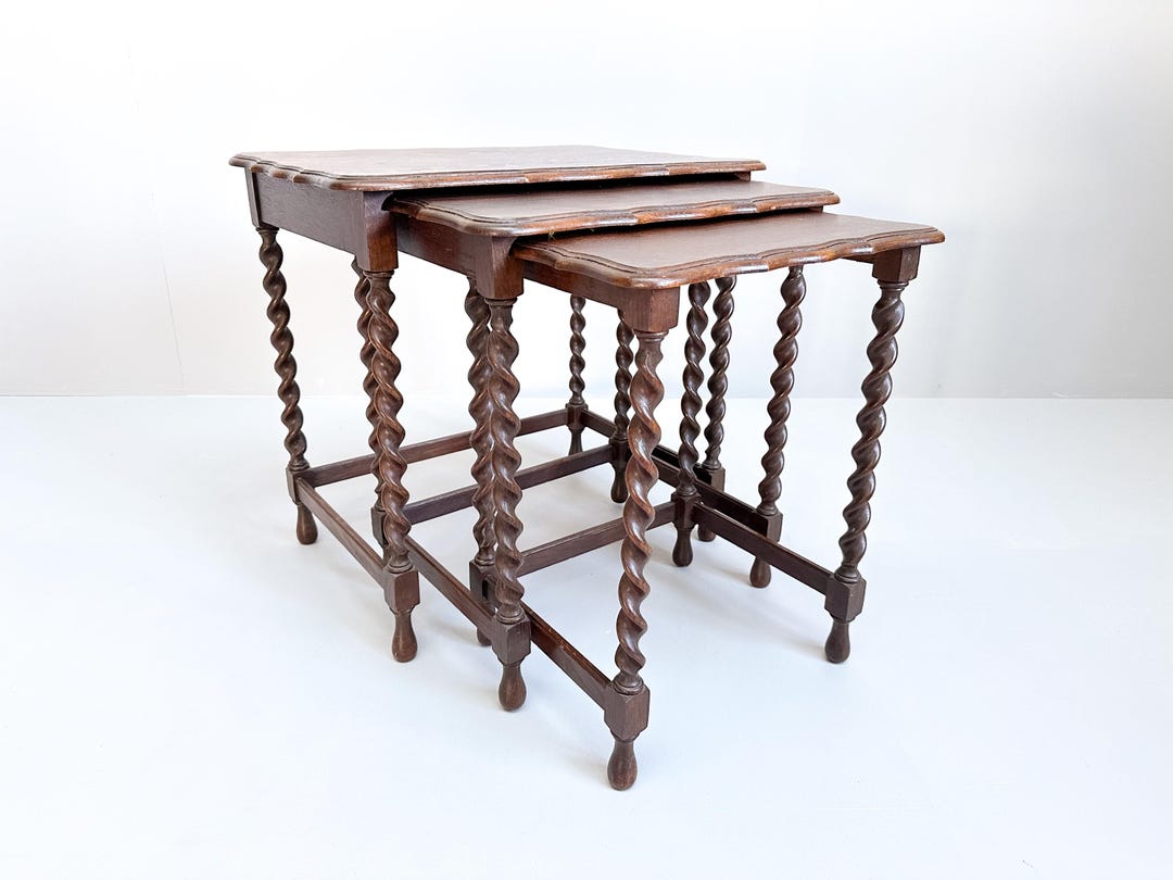 Vintage Set of 3 Barley Twist Nesting Tables - Etsy