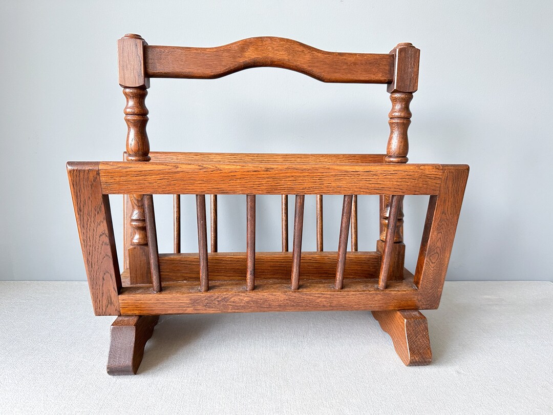 Vintage Solid Wood Magazine Rack | Record Holder - Etsy