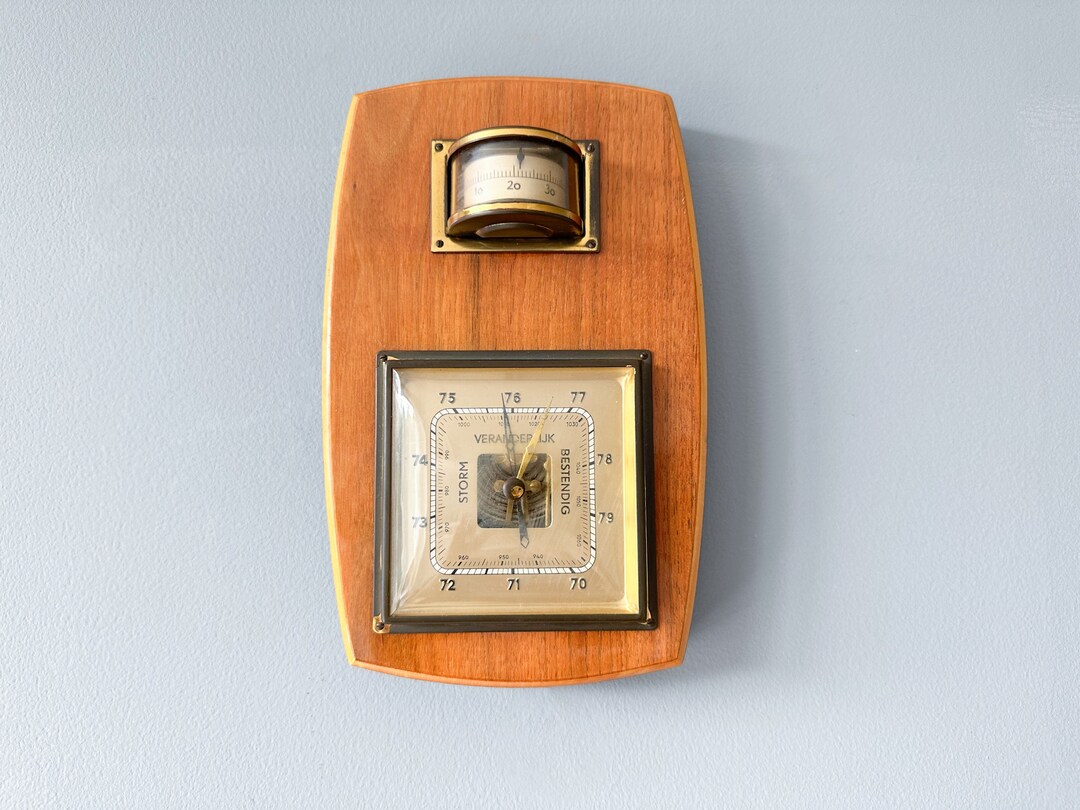 Vintage Wooden Art Deco Weather Station Barometer With - Etsy