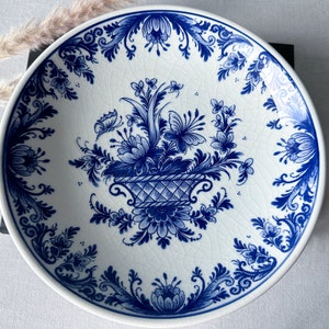 Vintage Delft Blue Hand-painted Pedestal Bowl, Delft Footed Dish ...