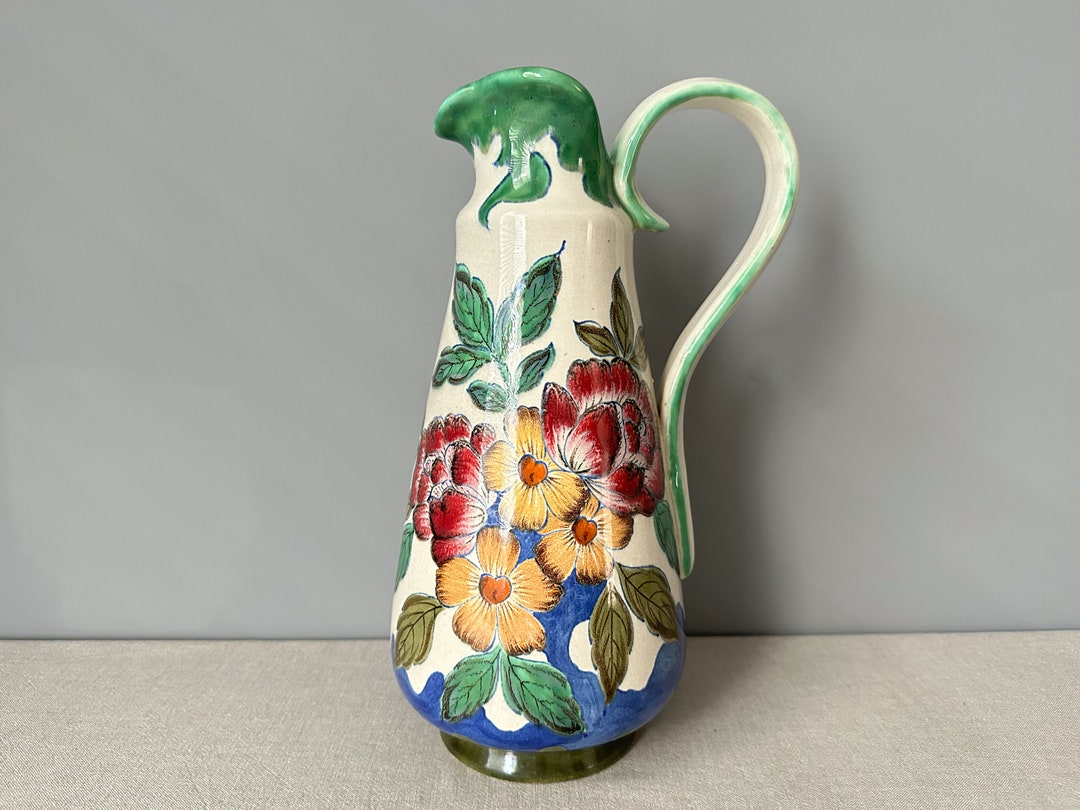Vintage LARGE Hand-painted Jug/pitcher Vase by PZH - Plateelbakkerij ...