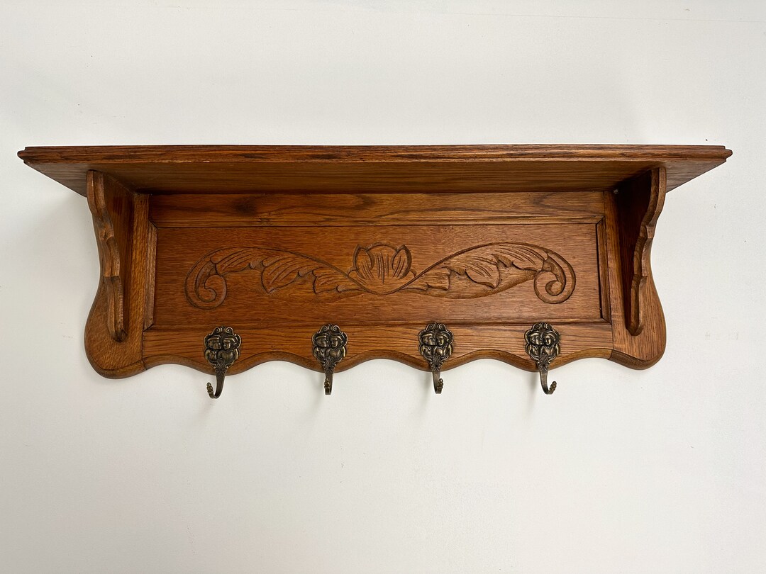 Vintage Dutch Wall Coat Rack, Carved Wood Coat Rack With Shelf - Etsy