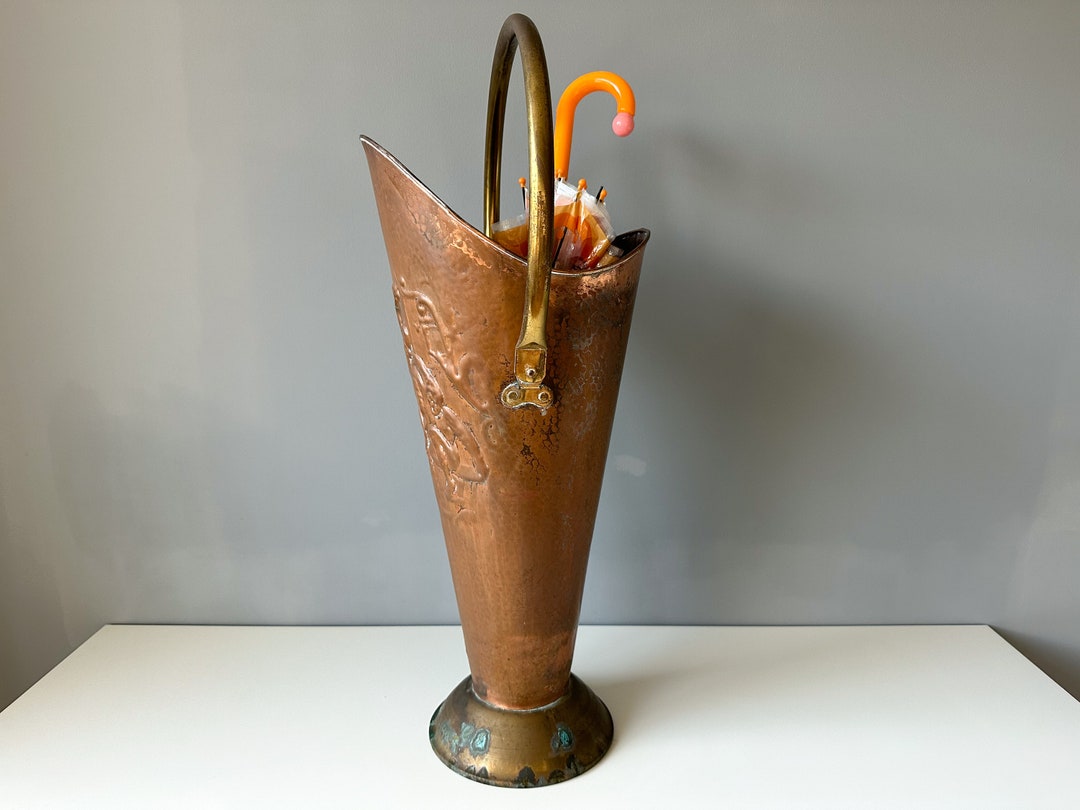 Vintage Copper and Brass Umbrella Holder With Embossed Ornate, Antique ...