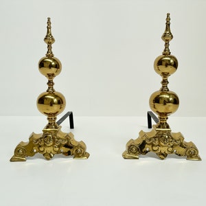 Antique Gilded Brass Andirons, Fireplace Accessories, Vintage Fireplace ...