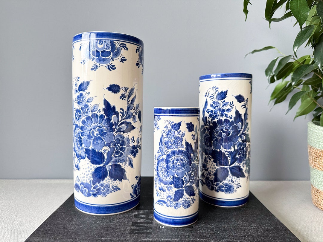 Vintage Set of Three Hand-painted Delft Blue Vases Dutch - Etsy