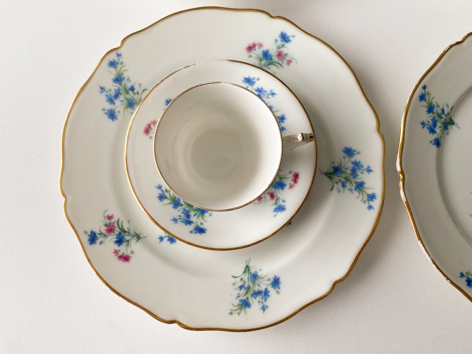 Antique French Set of 3 Coffee Cup Trio - Mace - 1860s - Porcelain Tea ...