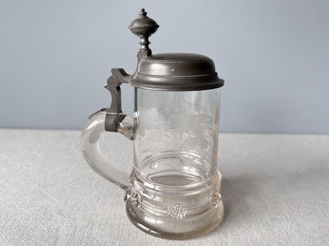 Vintage Beer Tankard With Tin Lid, Vintage Beer Glass, Gift for Father ...