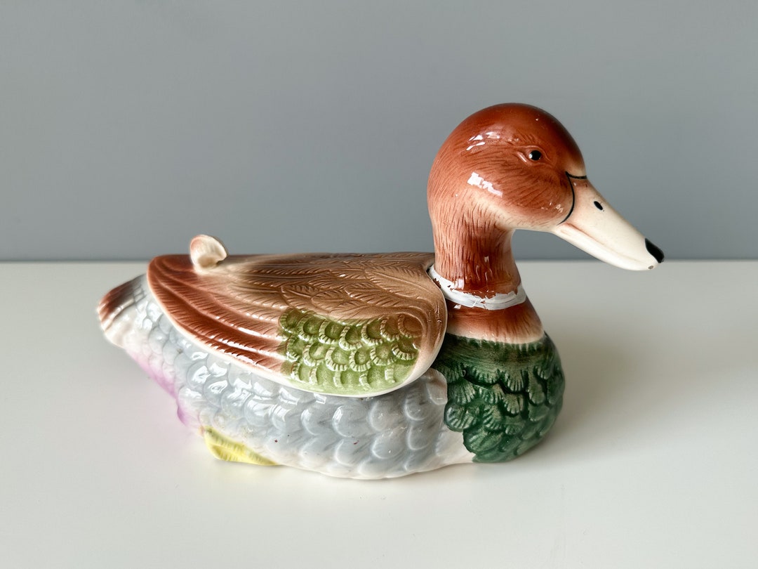 Vintage Ceramic Duck Trinket Dish, Vintage Lidded Duck Trinket Box ...