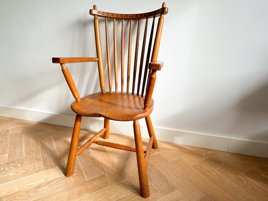 Vintage Solid Wood Dutch Chair With Spindle Back, De Ster Gelderland ...