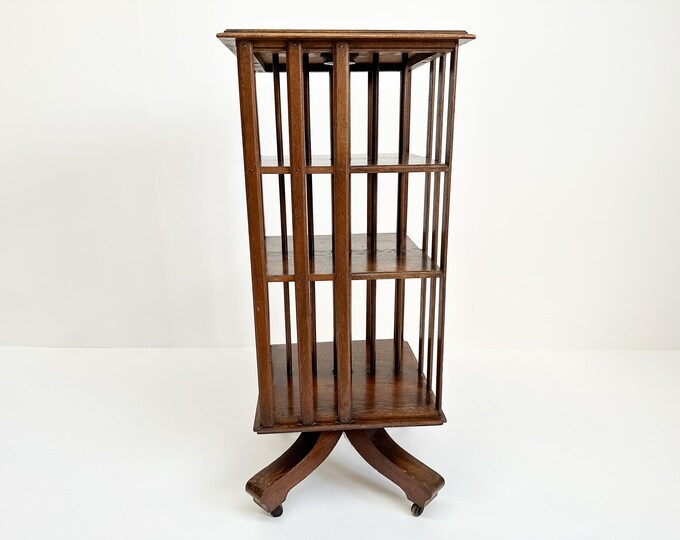 Vintage Oak Wood Revolving Book Case | Book Stand | Rotating Bookcase ...