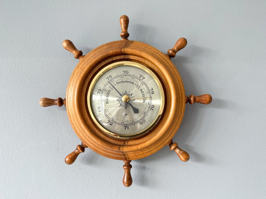 Vintage Wooden Maritime BAROMETER in Steering Wheel Design, German ...