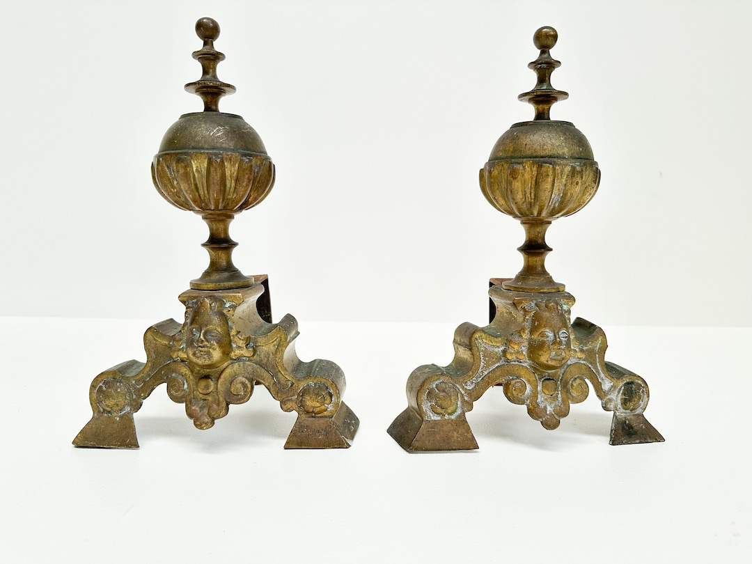 Antique Brass Andirons, Fireplace Accessories, Vintage Fireplace Decor ...