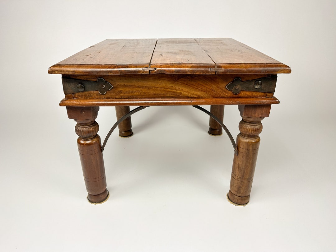 Vintage Rustic Hard Wood Coffee Table With Ironwork Decoration, Teak ...