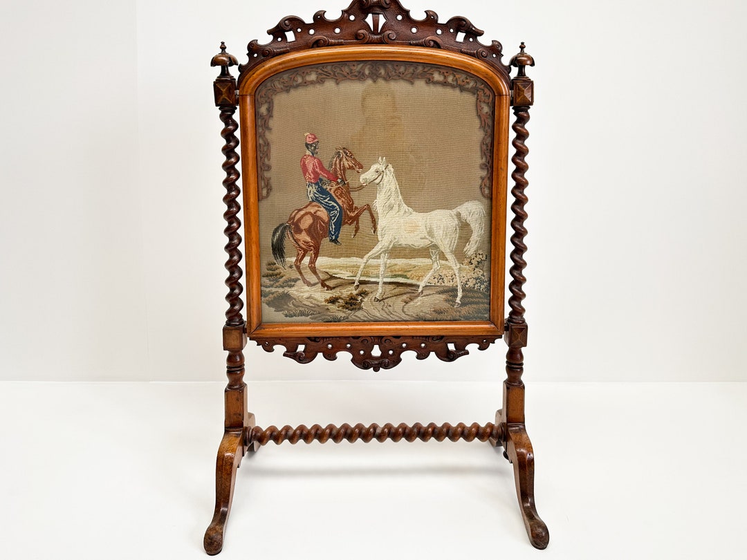 Antique Victorian Needlepoint Fire Screen - Etsy