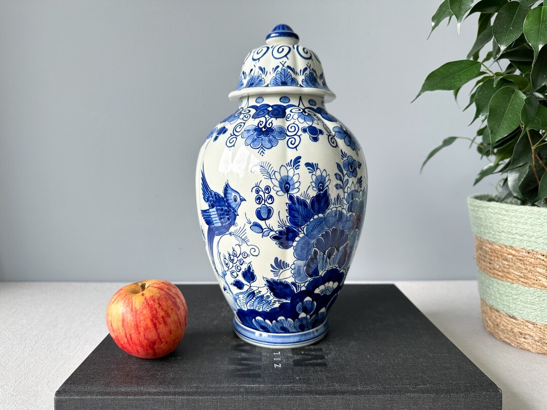 Vintage Hand-painted Delft Blue Lidded Vase, RAM Pottery, Dutch Pottery ...