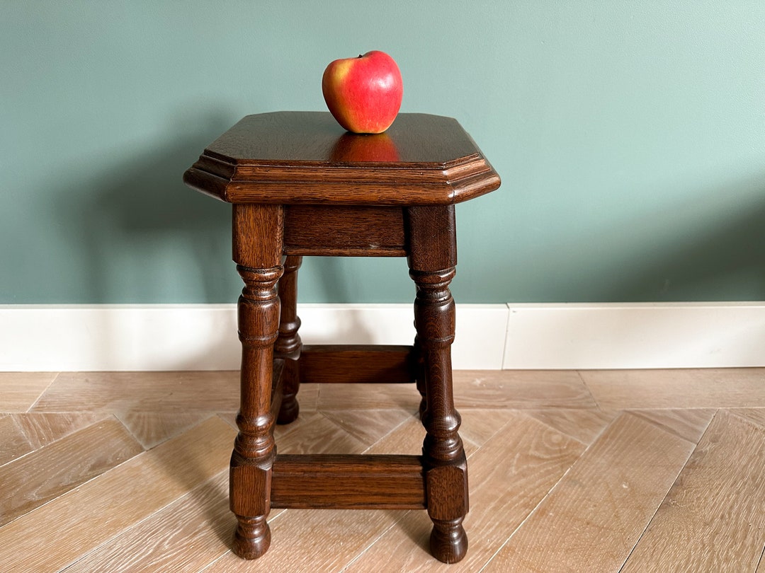 Vintage Dutch Carved Wood Farmhouse Stool - Rustic Cottage Decor ...
