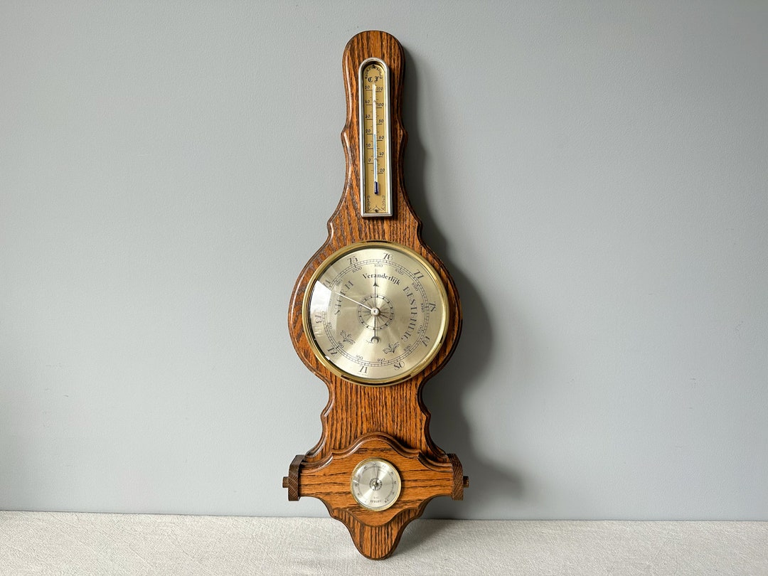 Vintage Wooden Barometer With Thermometer, Vintage Weather Station ...