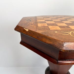Antique Inlaid Chess Table, Trumpet Sewing Table - Etsy