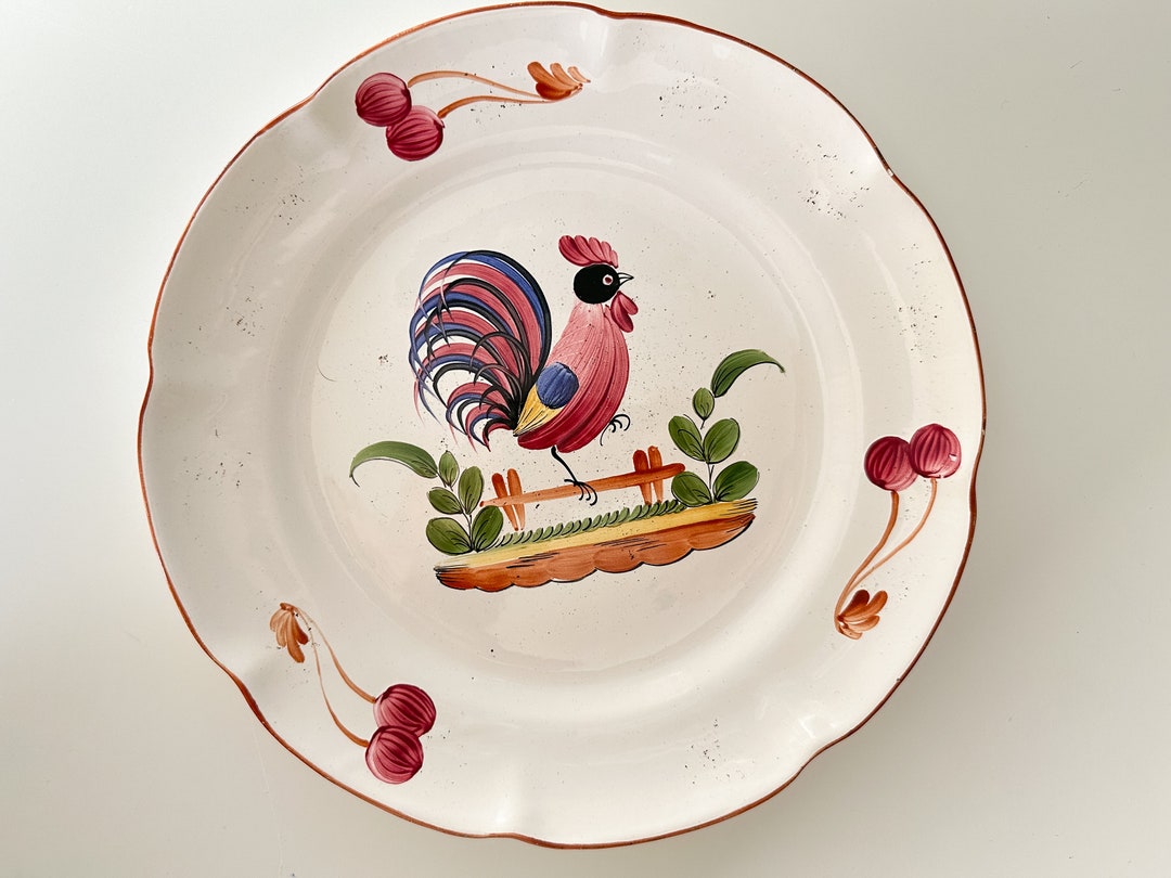 Vintage French Hand-painted Plate, French Pottery, Rooster Design Plate ...