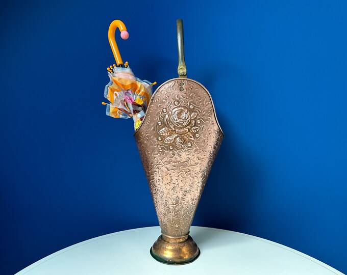 Vintage Copper Umbrella Holder With Embossed Decoration, Antique ...