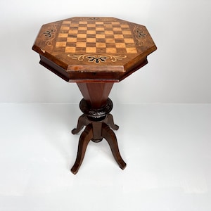 Antique Inlaid Chess Table, Trumpet Sewing Table - Etsy