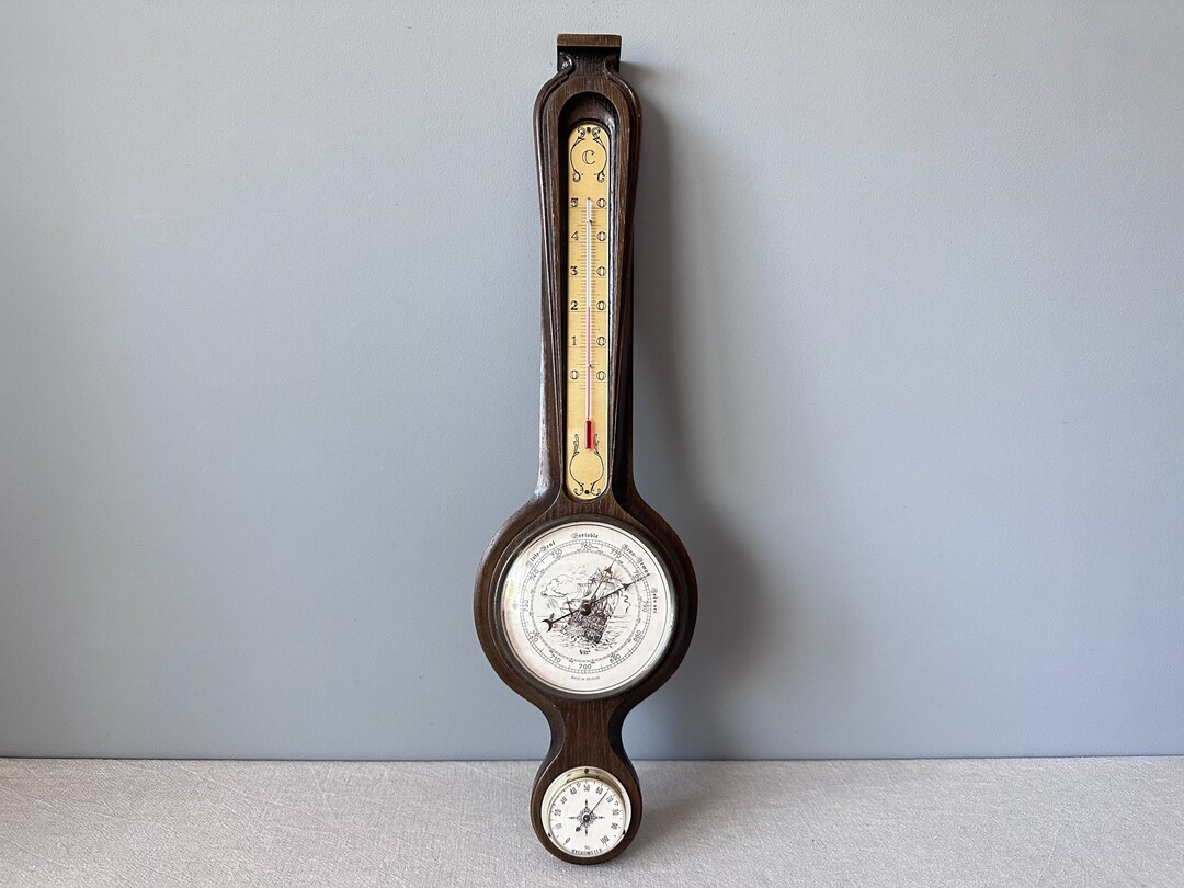Vintage Wooden Barometer With Thermometer Vintage Weather - Etsy